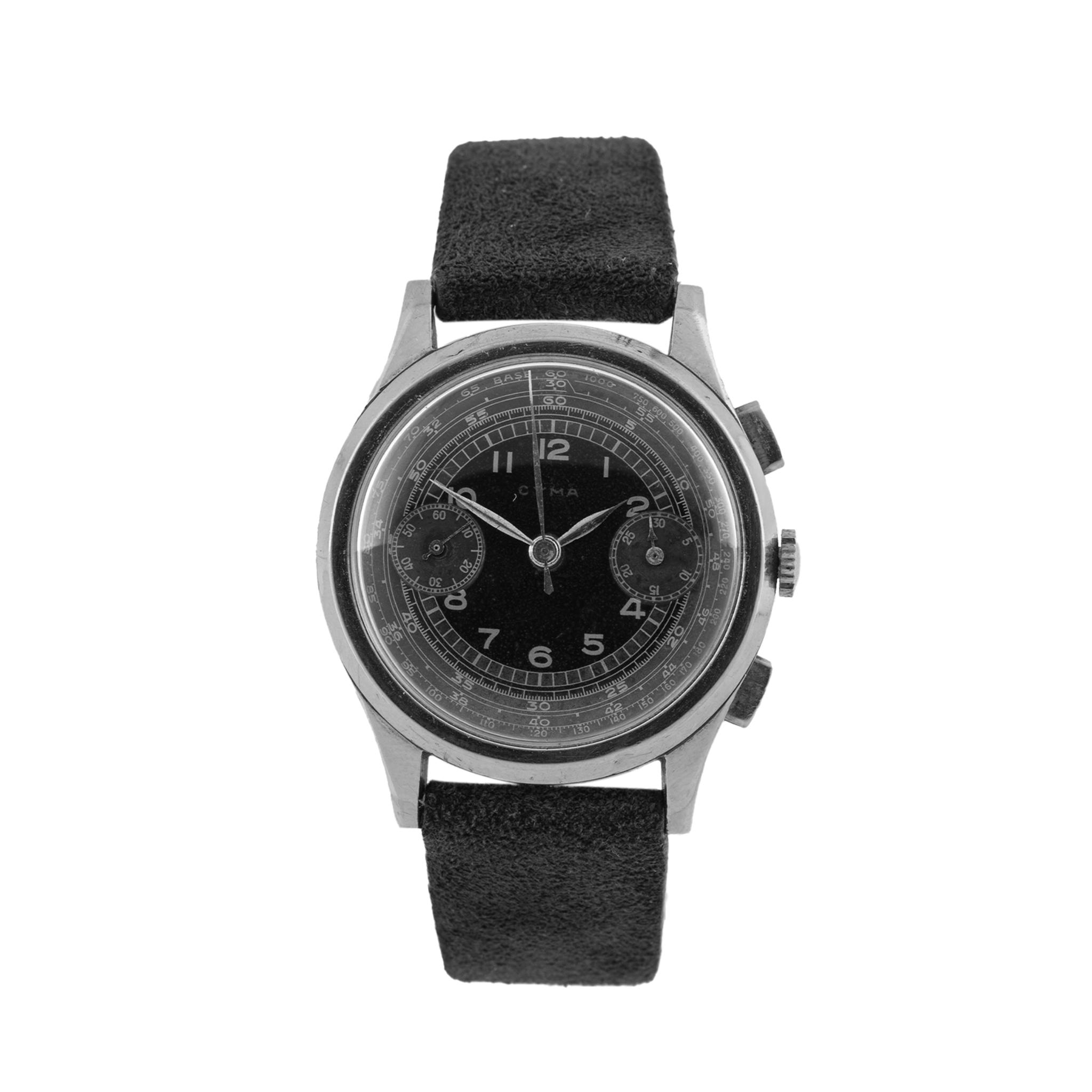 Cyma Chronograph black dial and gold case